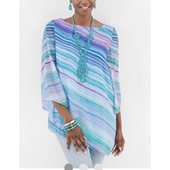 Chico's | Tops | Chicos Striped Blouse Tunic Top Women 3 Xl 34 Sleeve ...